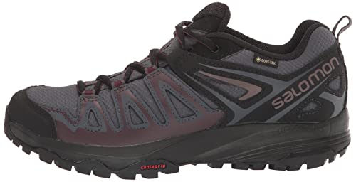 Salomon X Crest Gore-TEX Hiking Shoes for Women Trail Running, Ebony/Wine Tasting/Peppercorn, 6