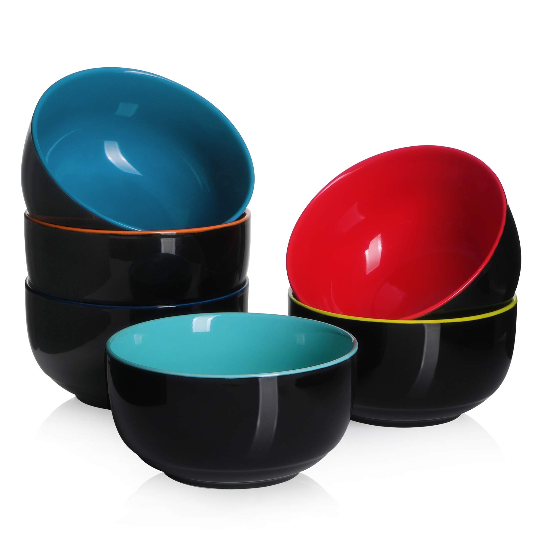 Teocera Cereal Bowl, Soup Bowls Set, Porcelain Microwave Safe Bowl, 22 Ounce for Cereal, Soup, Oatmeal - Set of 6, Black Multi Color