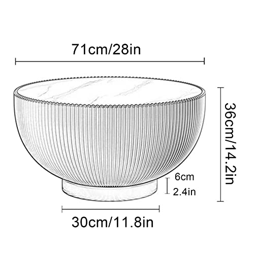 Modern Round Coffee Table, Marble Pattern Tabletop Leather Edge Sofa End Table with Metal Base,Luxurious Side Table for Home Decor Living Room(28x14.2, White)
