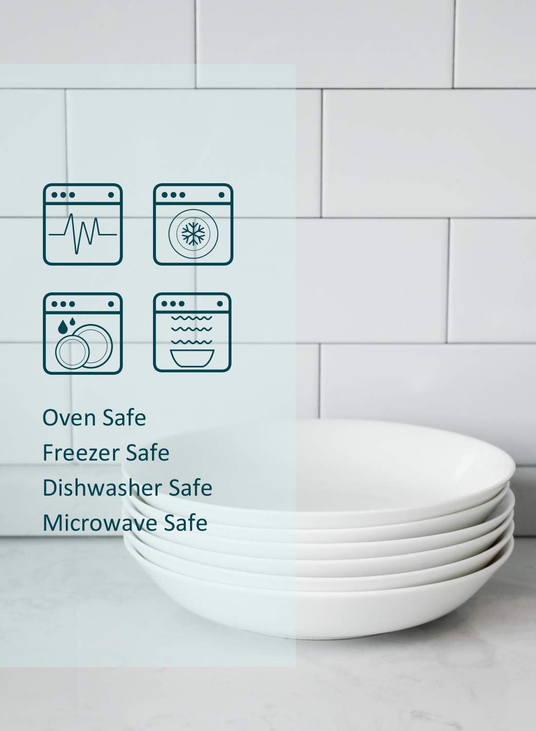Teocera Pasta Bowls, Salad Serving Bowls Set, Wide and Shallow, 22 Ounce Porcelain Bowl, Microwave and Dishwasher Safe - Set of 6, White