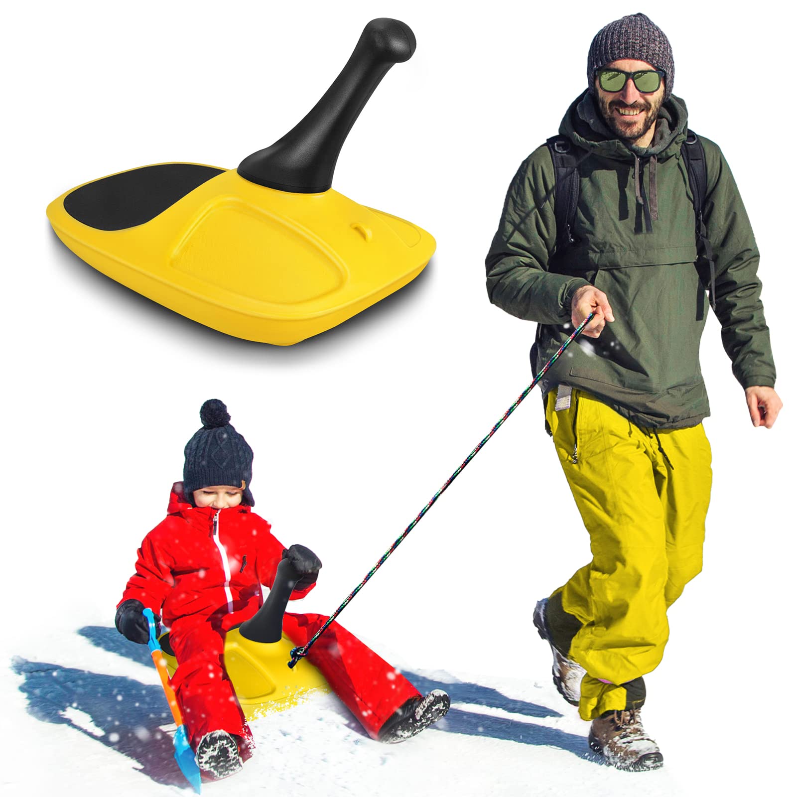 Snow Sled for Kids, Plastic Snow Sleds for Winter Sledding, Durable Sleds with Reinforced Handles Pull Rope, Heavy Duty Sleds Toys for Grass Skiing, Weight Capacity 133 lbs