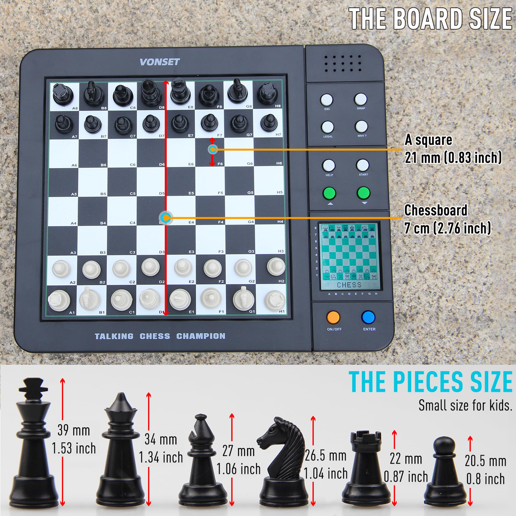 Vonset Electronic Chess Board M620 Magnetic Chess Set Chess Computer Intelligent Chessboard Electronic Chess Sets for Adults & Kids Travel Chess Game for Beginners Gift