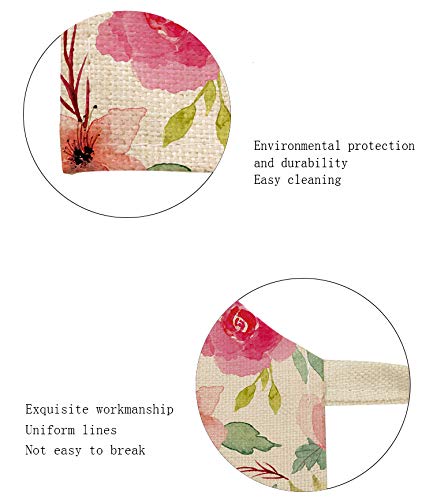 Tovip Sugar Skull 2Pcs Flower Apron Women Men Colorful Skull Cotton Linen Aprons for Kitchen Home Cooking Baking Cleaning Accessories 26.8 x 21.7 inch