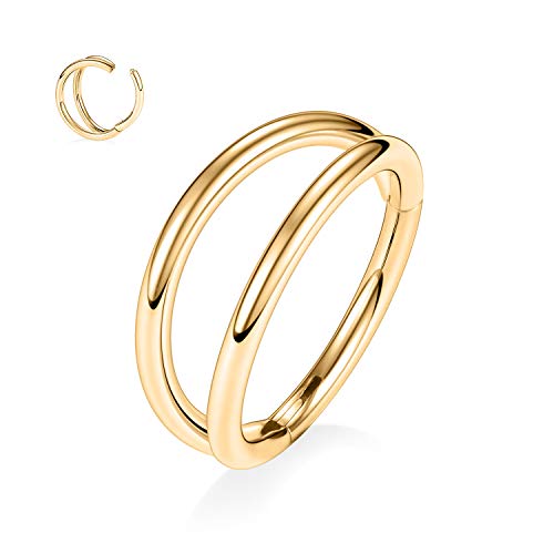 PEAKLINK 16G Cartilage Earrings Conch Hoop Ring Double Open Stacked Cartilage 316L Surgical Steel Septum Nose Rings 12mm Lobe Earrings Unisex Hoop Earrings Septum Daith Piercing Jewelry Gold