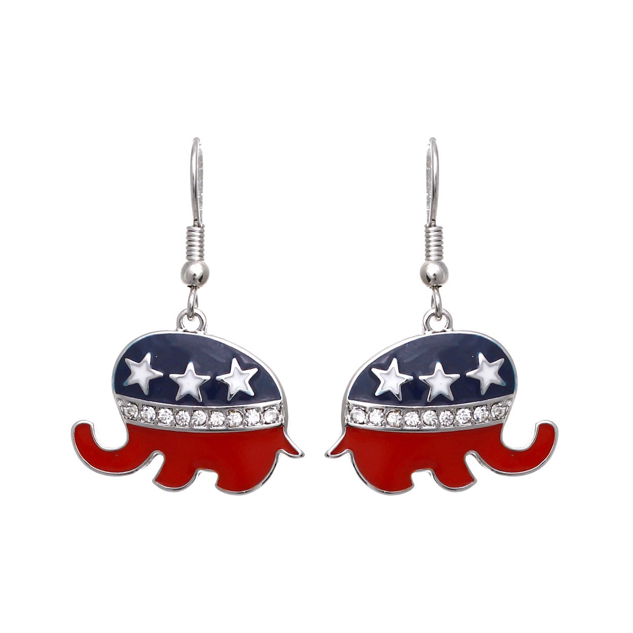 Red White and Blue Star-Spangled Rhinestone Elephant Earrings