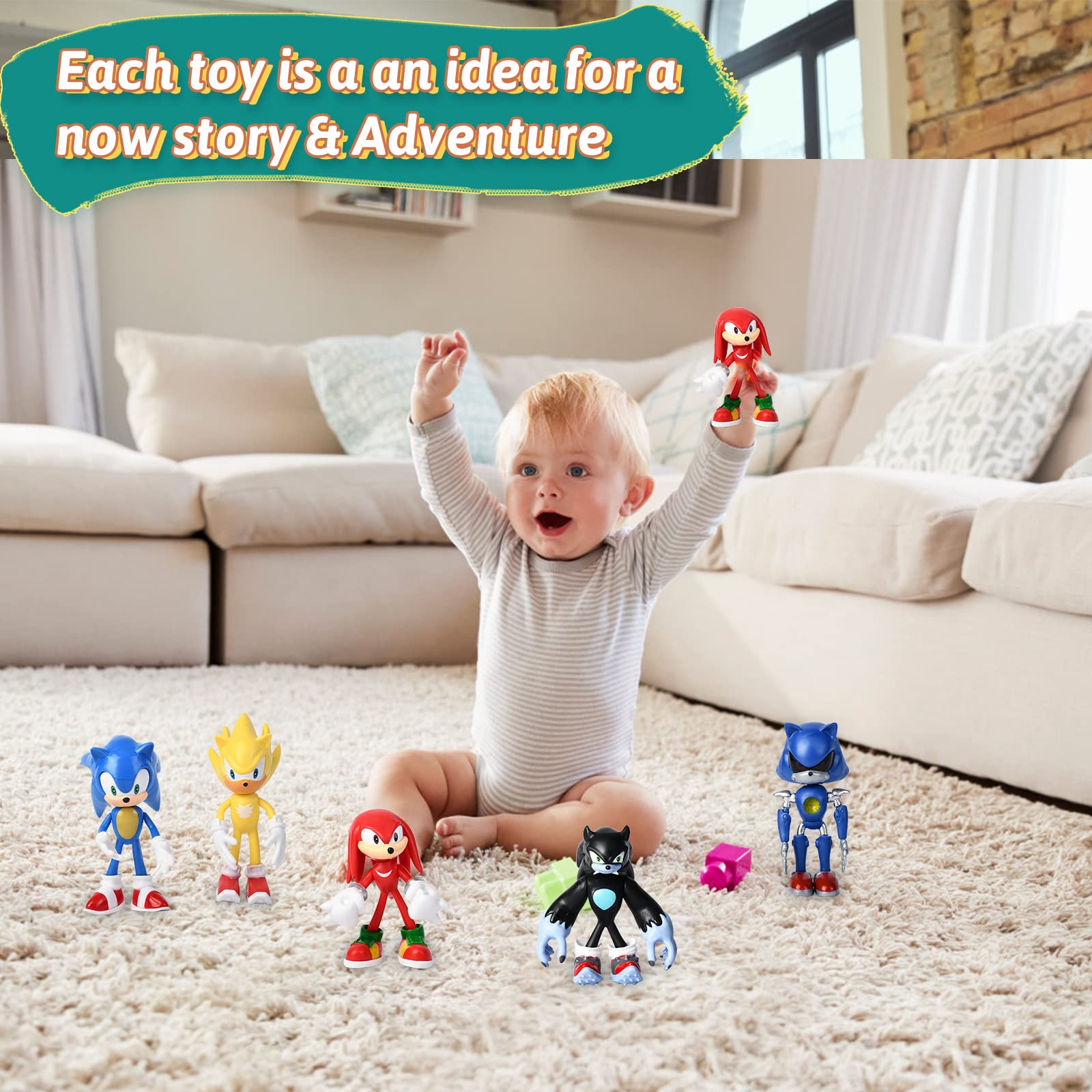 VOOLI Sonic Action Figures Toys,4.8'' Tall with Movable Joint Playsets Toys, Perfect Kids Gifts (Pack of 5)