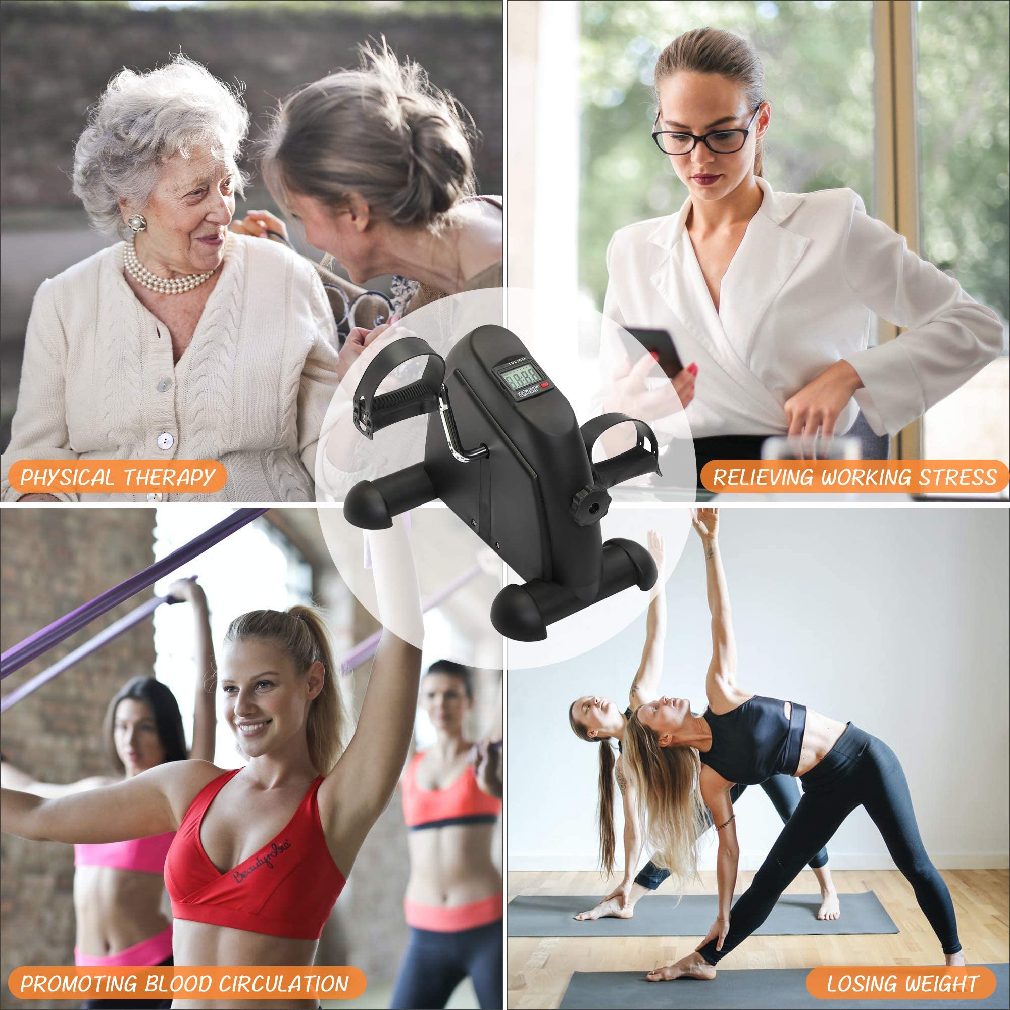 Sandinrayli Pedal Exerciser, Under Desk Mini Exercise Bike, Portable Floor Bike Arm & Leg Pedal Exerciser with Multi-Function LCD Monitor, Black