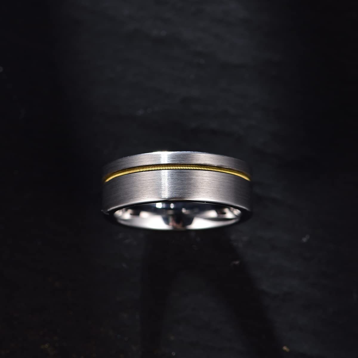 Vulca 8mm Tungsten Carbide Wedding Ring with Guitar String Inlay - Silver Engagement Ring For Men's and Women's Wedding Band (10,Silver-W08)