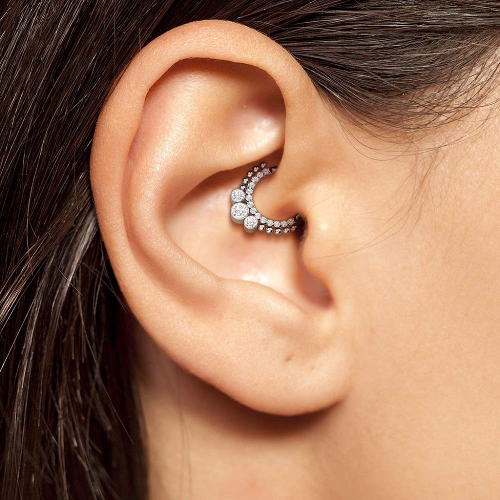 Pierced Owl 16G Implant Grade Titanium Beaded CZ Crystal Paved Front and Triple Gem Cartilage Helix Daith Septum Hinged Segment Ring