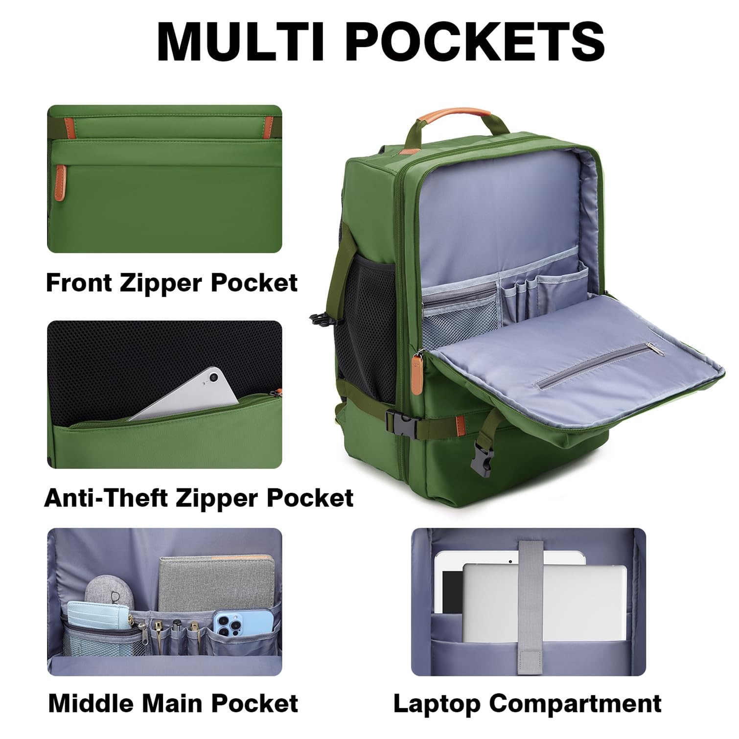 Omidel 40l Carry on Airport Backpack for Personal Item, Flight Approved Underseat Backpack,Water Resistant Shot Trip Backpack for Weekender,Large Day Backpack(Gray)