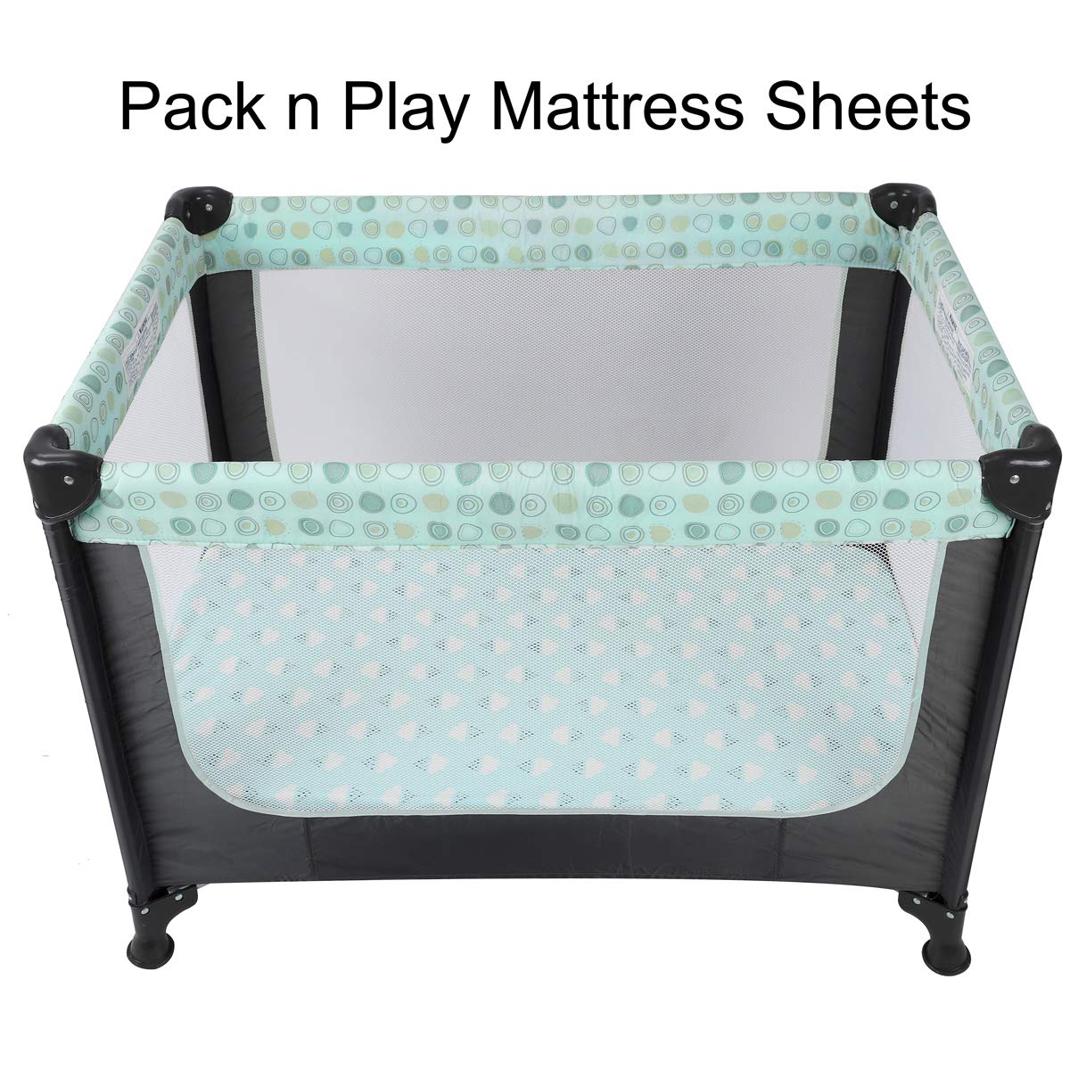 Pack n Play Sheet Fitted 2 Pack Playard Mattress Cover 100% Jersey Cotton Ultra Soft Stretchy Portable Mini Crib Sheets for Baby, Clouds Raindrops Prints Green and White