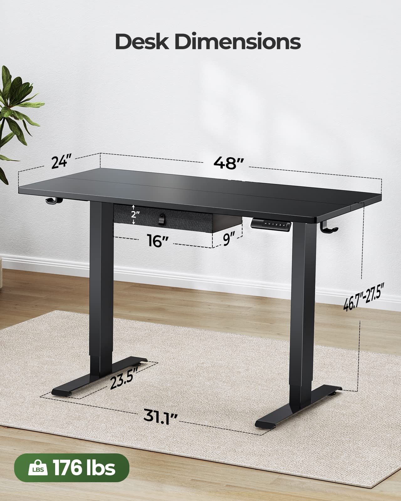 Marsail TZESD12B home-office-desks, 48 x 24 Inch, Black