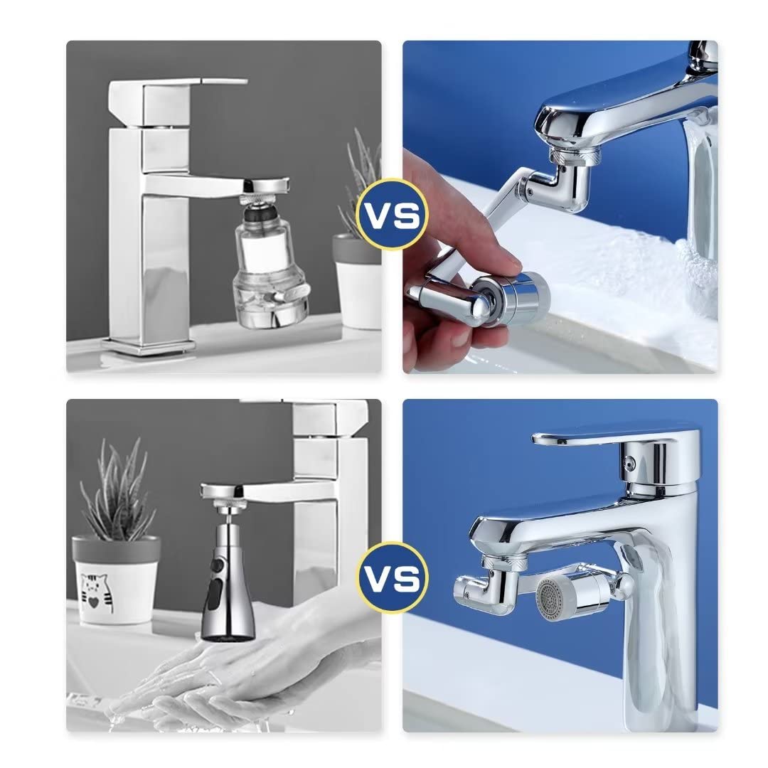 Universal 1440° Rotating Faucet Extender Aerator, 1440 Large-Angle Swivel Splash Filter Faucet Water Nozzle Faucet Adaptor, Sink Face Wash Attachment with 2 Water Outlet Modes