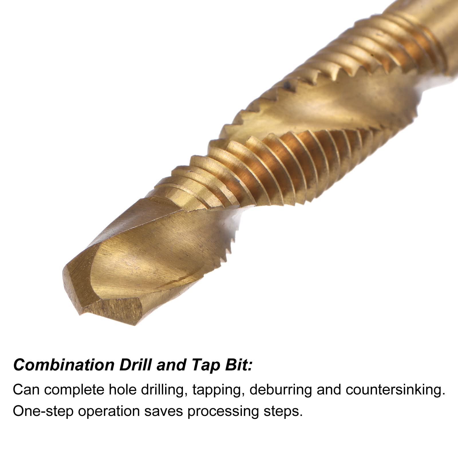 uxcell Combination Drill and Tap Bit, 1/4" Hex Shank M8 x 1.25 Metric Titanium Coated High Speed Steel 4341 Spiral Flute Drilling Tapping Tool Extra Long 2pcs