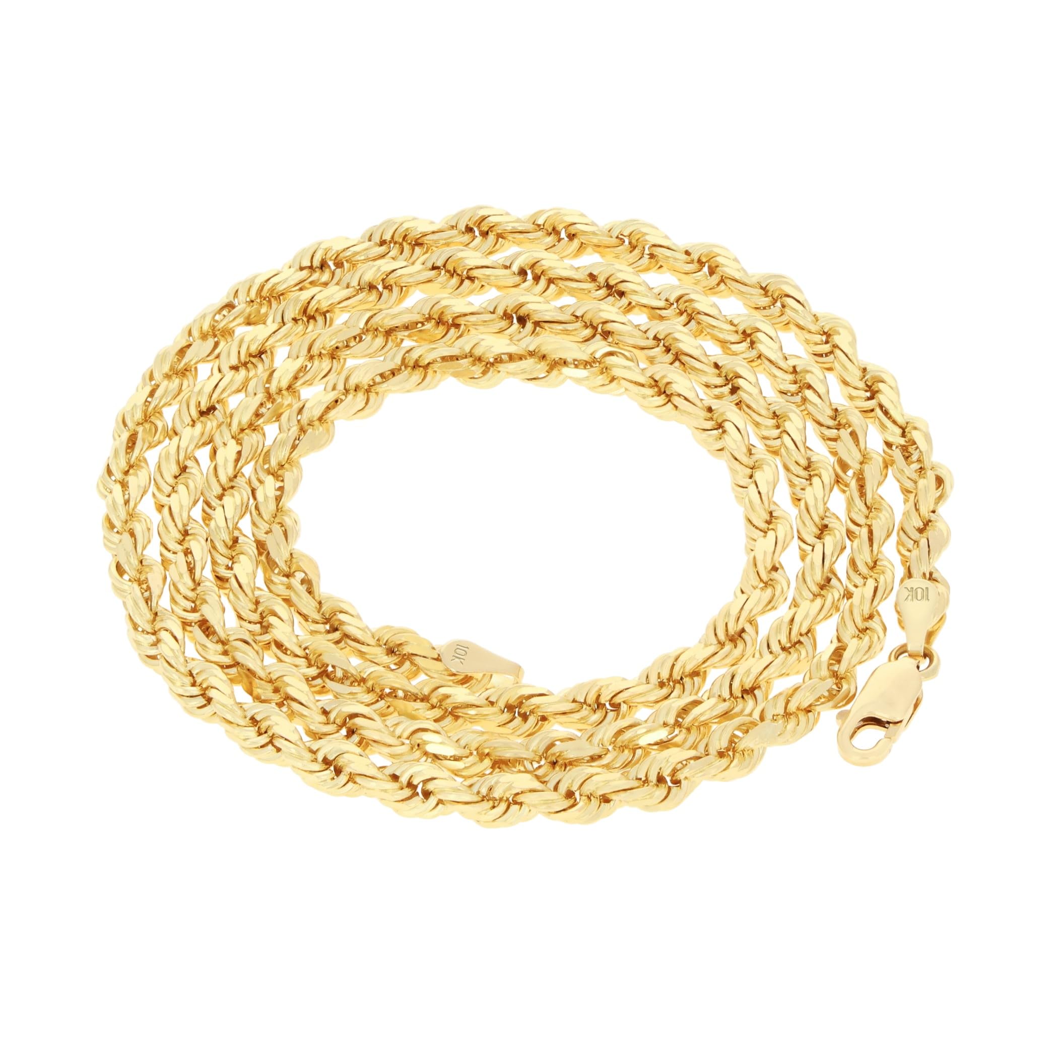 Nuragold 10k Yellow Gold 4mm Rope Chain Diamond Cut Bracelet or Anklet, Mens Womens Jewelry 7" 7.5" 8" 8.5" 9"