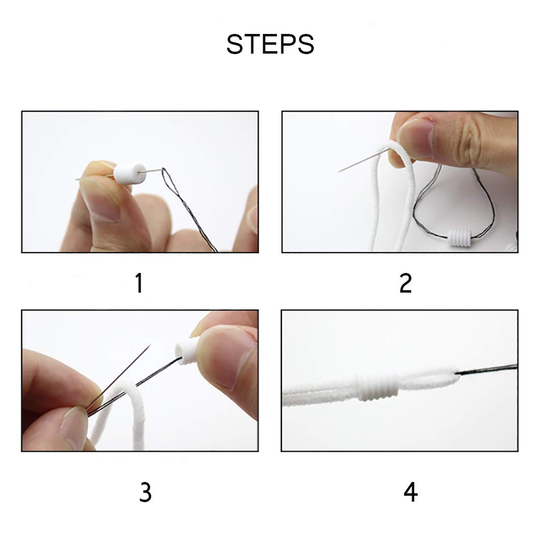 PLAZALA Cord Lock 100pcs White Black Soft Plastic Round Elastic Mask Adjustment Buckle Adult Children Elastic Adjustment Accessories