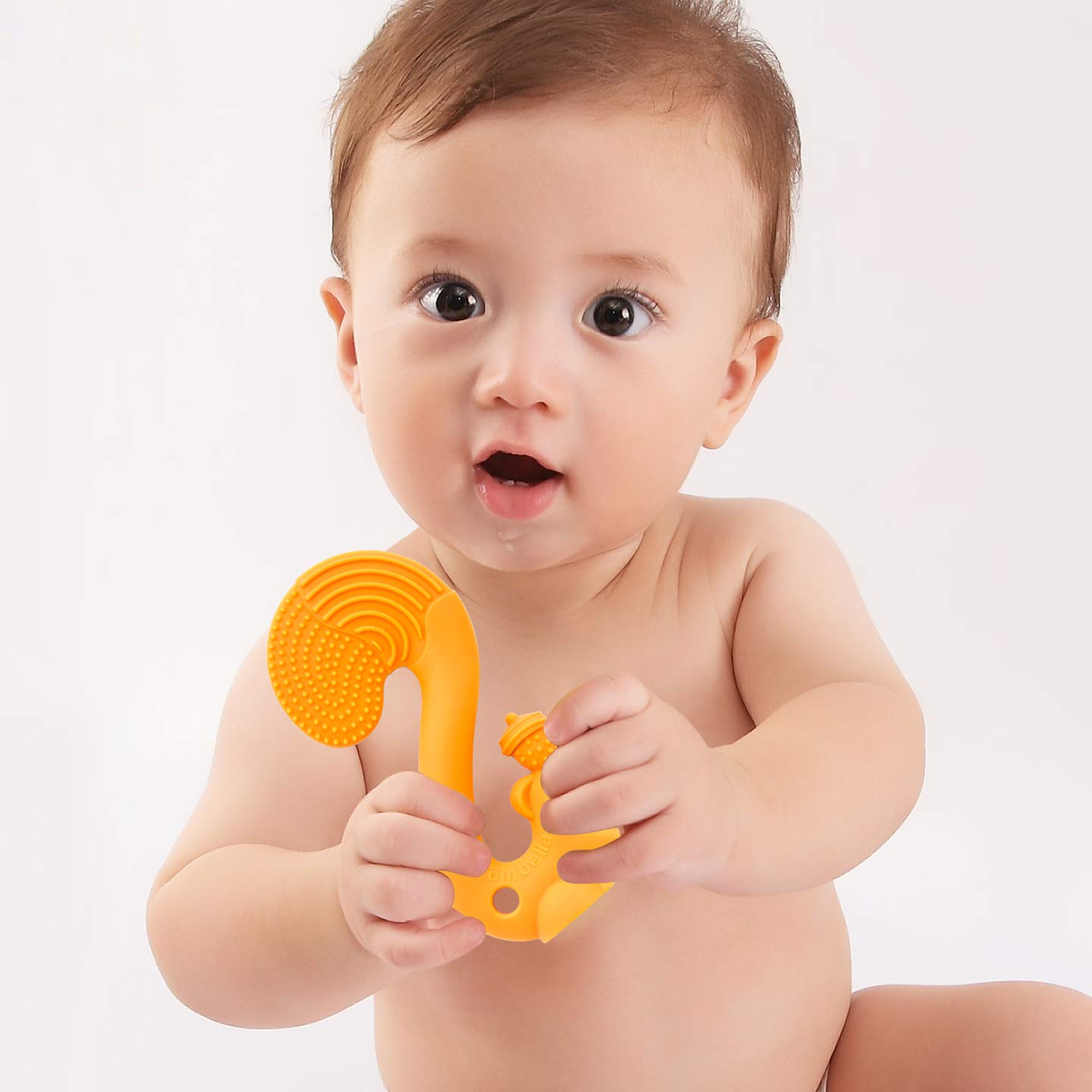 ombella Scrat The Squirrel Silicone Baby Chew Toy for 6M+ Babies Whose Teeth Already can be SEEN/ERUPTED,Orange