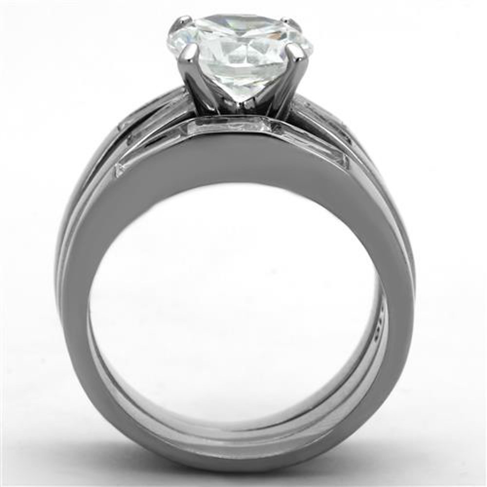 Marimor Jewelry 4.35 Carat Cubic Zirconia Stainless Steel Engagement Wedding Ring 3 Piece Set Size 5