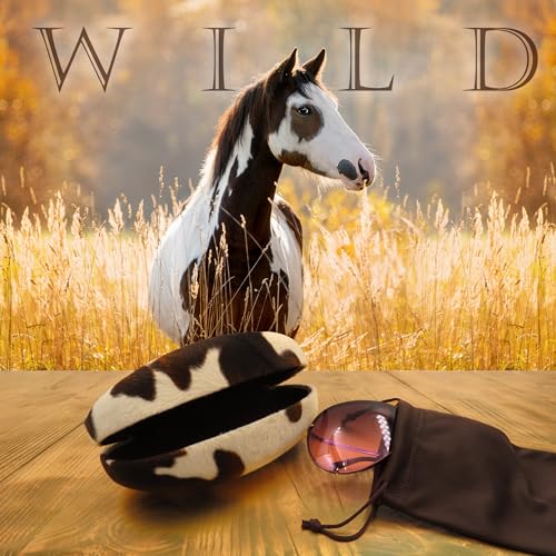 MyEyeglassCase - Chic Pony Animal Print Hard Shell Sunglass Case for Curved Frames with Microfiber Pouch & Cleaning Cloth - Large to Extra Large Eyeglass Case for Men and Women (AS413 Pony Brown)