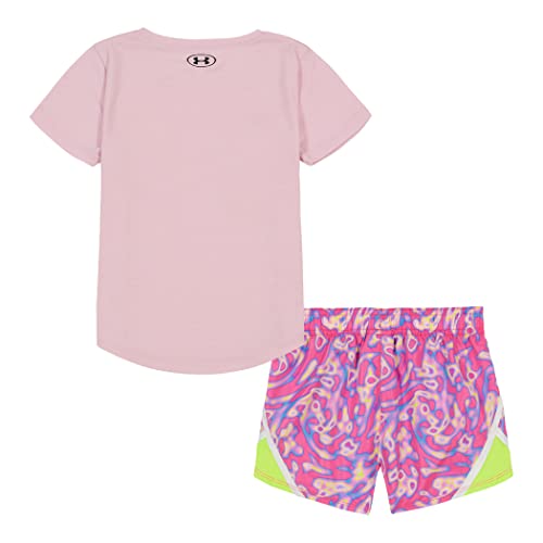Under Armour Girls Sleeve Set, Durable Stretch Lightweight T-Shirt And Shorts Set, Pink Sugar Game, 3T US