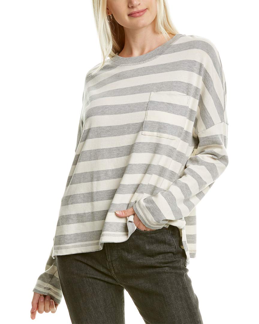Michael Stars Women's Reece Rugby Stripe Boxy Top, Heather Grey/Chalk, Small