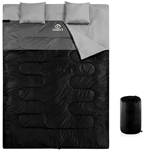 oaskys Double Sleeping Bag for Adults with 2 Pillows - Queen Size XL Waterproof Sleeping Bag for All Season Camping Hiking Backpacking 2 Person Sleeping Bags for Cold Weather & Warm