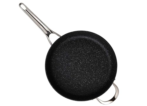 THE ROCK by Starfrit 11" Deep Fry Pan with Glass Lid and Stainless Steel Handles, Black