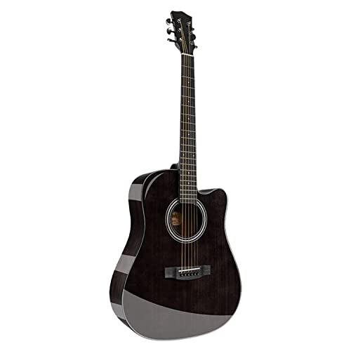 SheIRin 6 String Acoustic Guitar Beginner Starter Kit Guitarra Acustica Bundle Pack with Cutaway Body Set for Students Practice, Kids, Adults, Right, Black