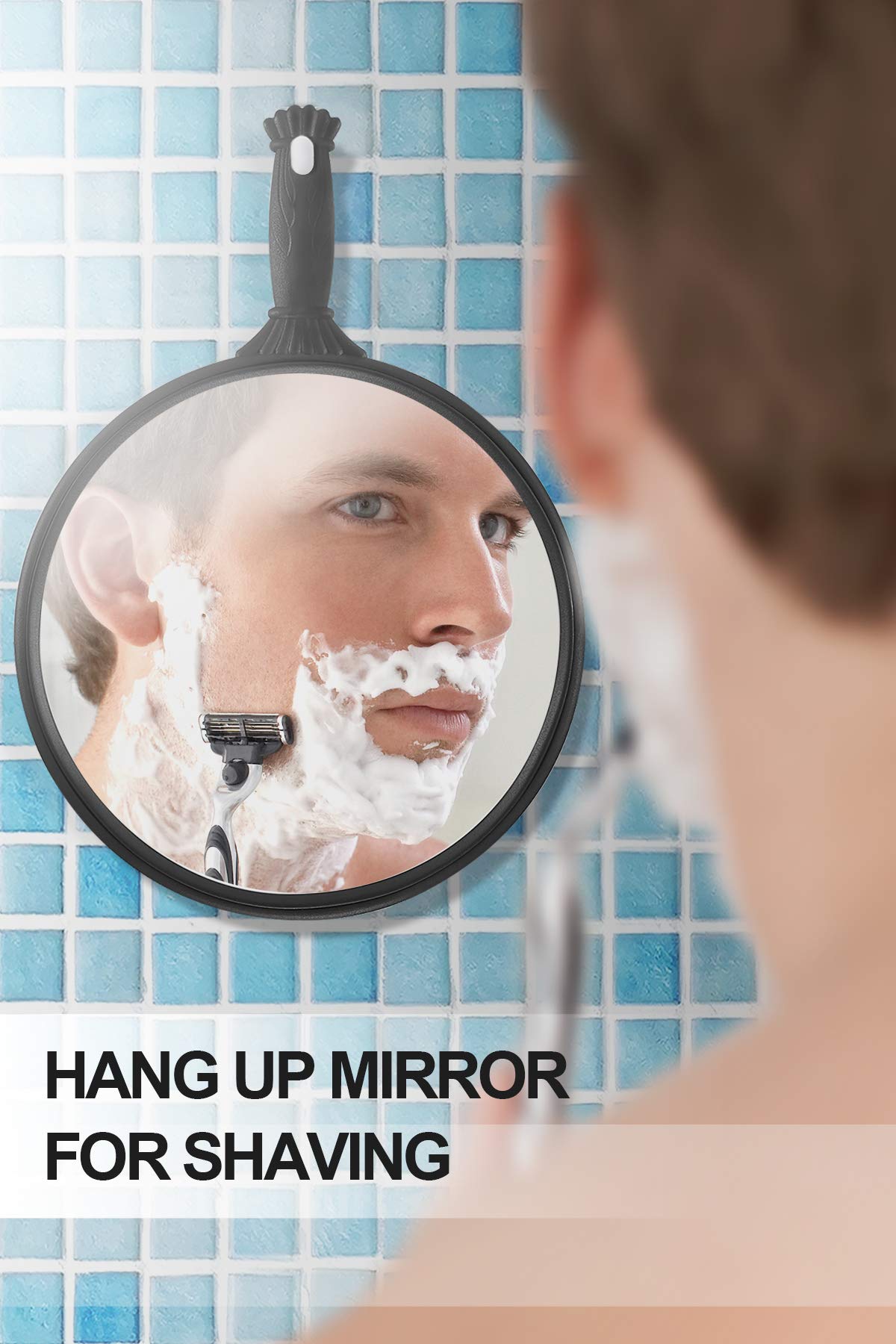 OMIRO Hand Mirror, 10" Round Handheld Mirror with Embossed Handle, Black