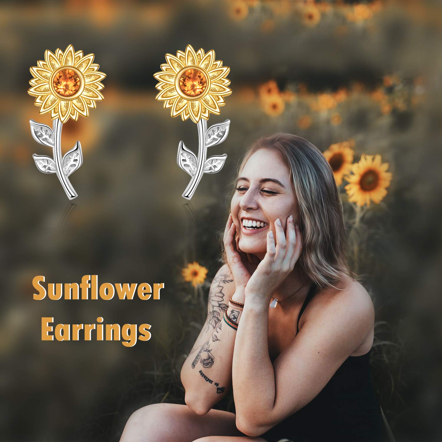 ONEFINITY Sunflower Earrings Sterling Silver Sunflower Stud Earrings for Women