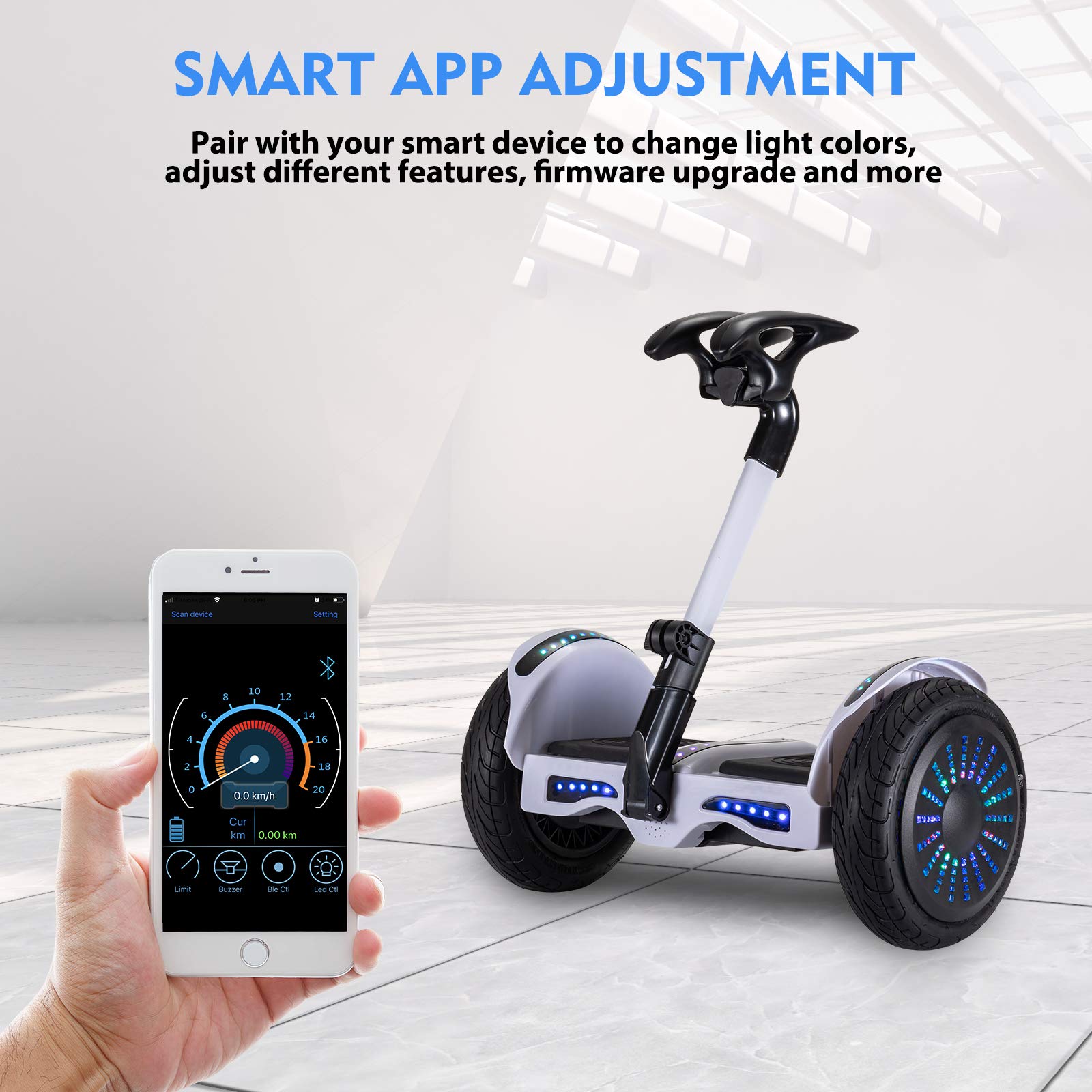 Smart Self-Balancing Electric Scooter, 10" Tires Balance Hoverboard with LED Light, Bluetooth APP Management, Easier to Ride and Safer Idea Gifts for Kids and Adults - White Upgrade
