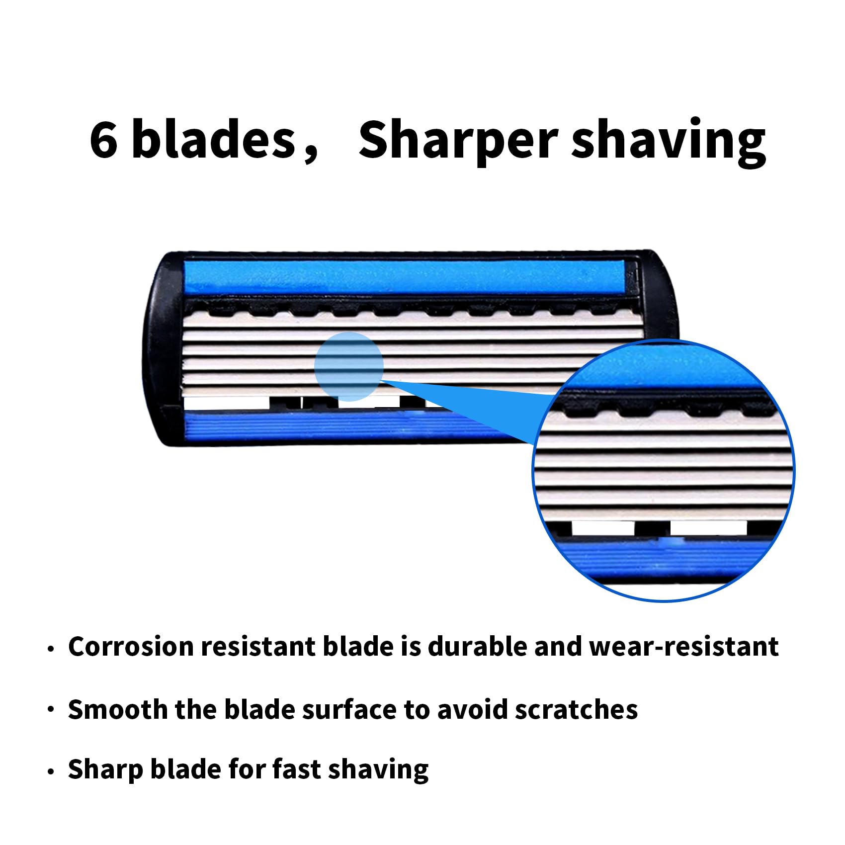 Mens Razor 6 Blade Refills,6 Blade Razor Cartridges with Lubricating Strip,Delivers a Clean, Close Shave,18 Count - blue