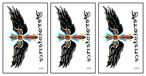 PARITA Small Tattoos Cross Wing Temporary Tattoos Stickers Wing Cartoon Tattoo Fake Body Neck Arm Leg Chest Shoulder Hip Tattoo Removable Style Fashion Fantasy Fun Party (Pack 3 PCS.) (06)