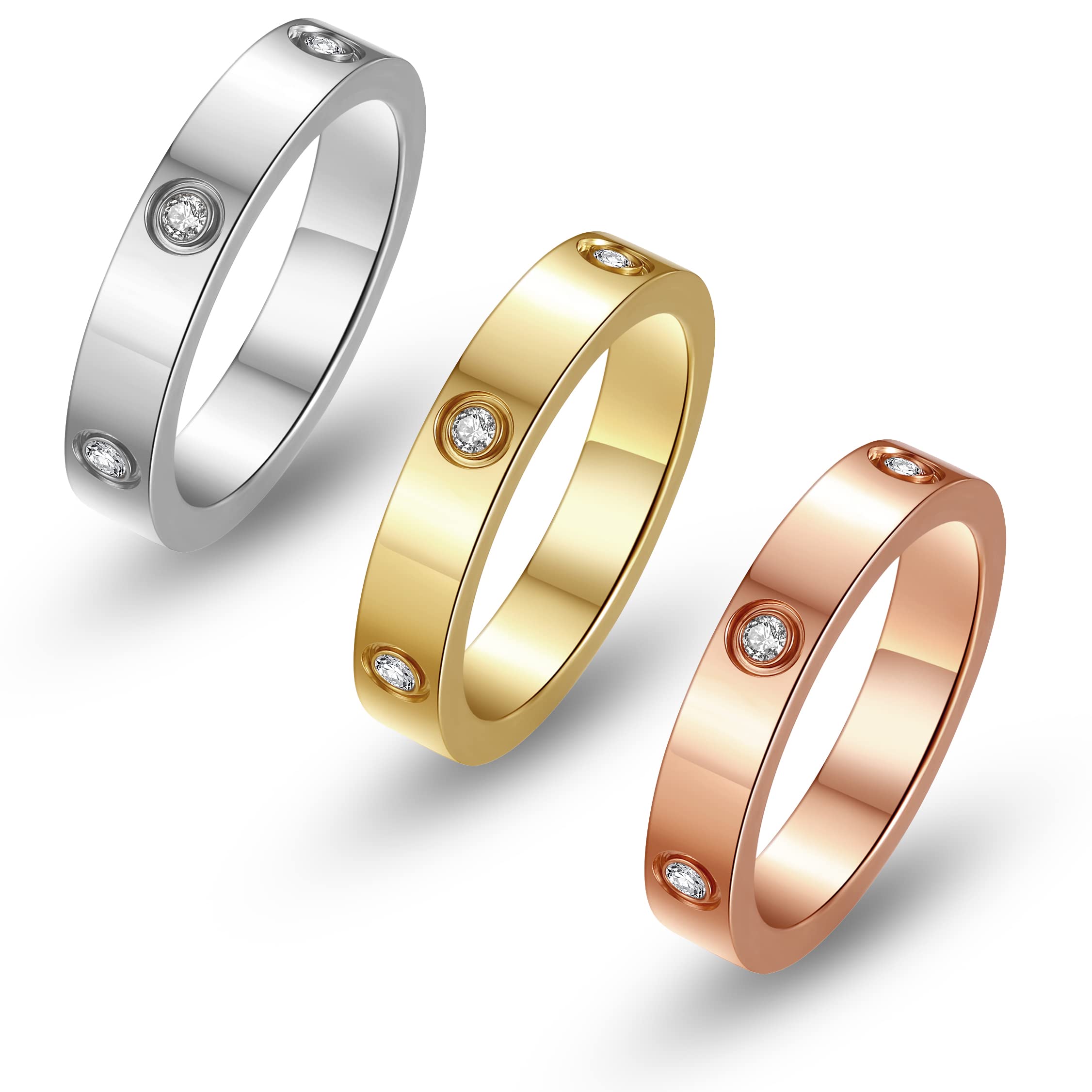 Rinspyre Love Friendship Ring 18K Gold Ring for Women Non Tarnish Silver Rose Plated Cubic Zirconia Stainless Steel Promise Ring Wedding Band Jewelry Birthday Gifts for Women, Size 7