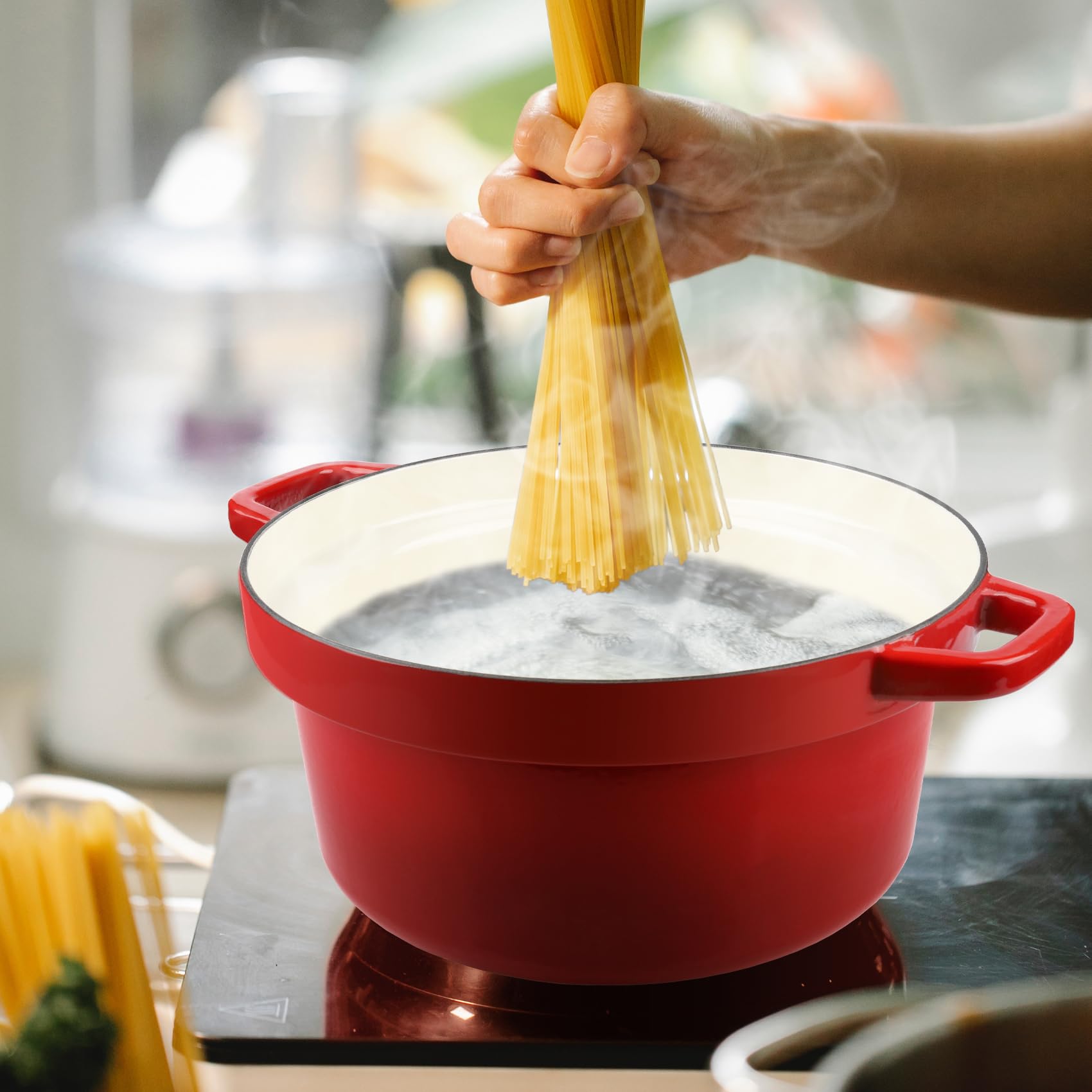 Mckysomd Enameled Cast Iron Dutch Oven, 6 Quart Dutch Oven Pot with Lid,Non-stick Round Dutch Oven for Baking, Braiser, Stewing, Roasting (Red)