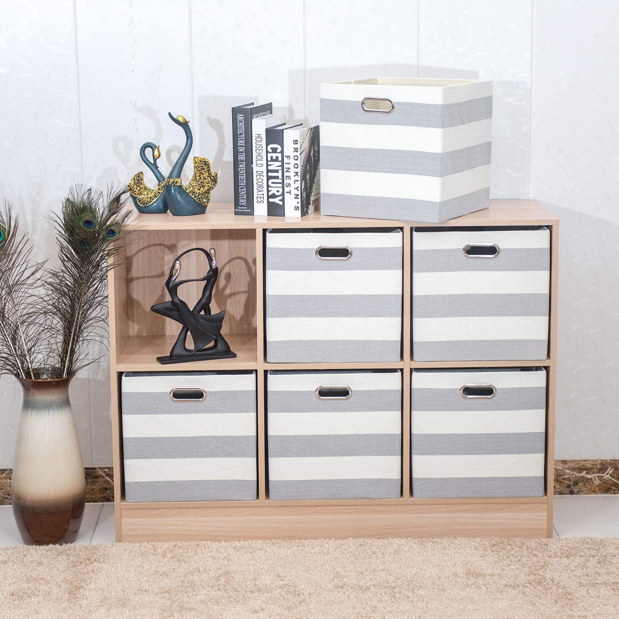 Posprica Storage Bins Storage Cubes,13×13 Collapsible Storage Boxes Containers Organizer Baskets for Nursery,Office,Closet,Shelf - 4pcs,Black-White Striped