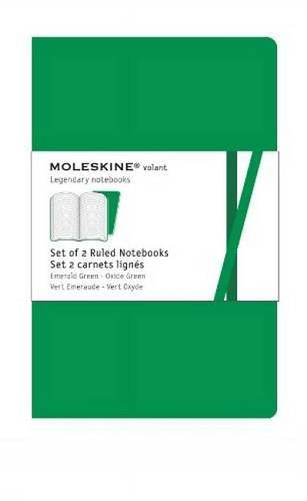 Moleskine Volant Notebook (Set of 2), Extra Small, Ruled, Emerald Green, Oxide Green, Soft Cover (2.5 x 4)
