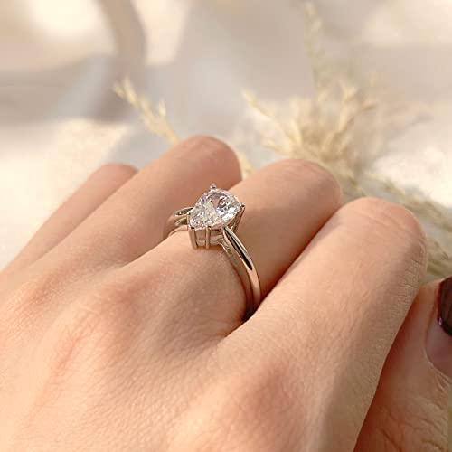 SHELOVES Solitaire Engagement Rings for Women Pear Cut CZ 925 Sterling Silver Wedding Bands Promise Rings Sz 7