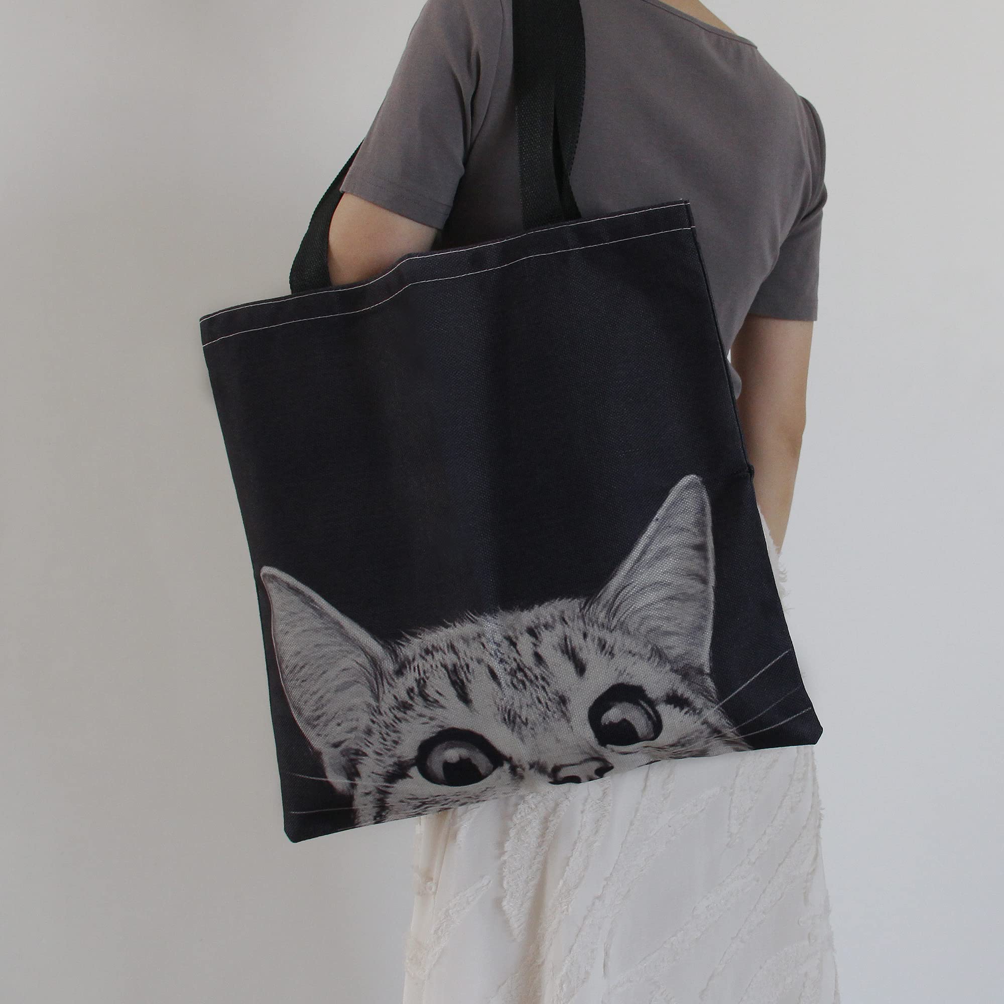 MyKazoe Canvas Reusable Tote Bag Bag for Cat Lovers Value Set with Storage Bag (#2 Mischievous)