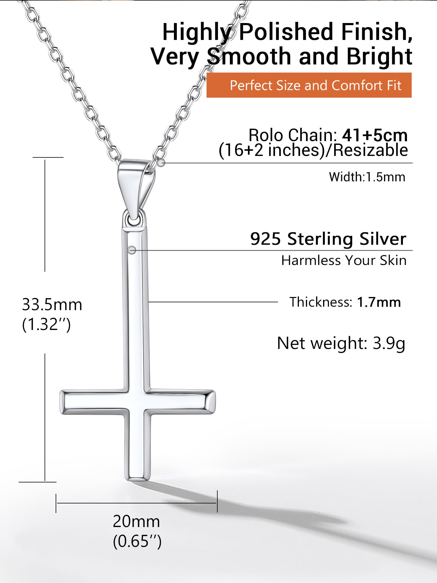 PROSTEEL Inverted Cross Necklace Men Satanic Jewelry Satanism Occult Devil 925 Sterling Silver Upside Down Cross