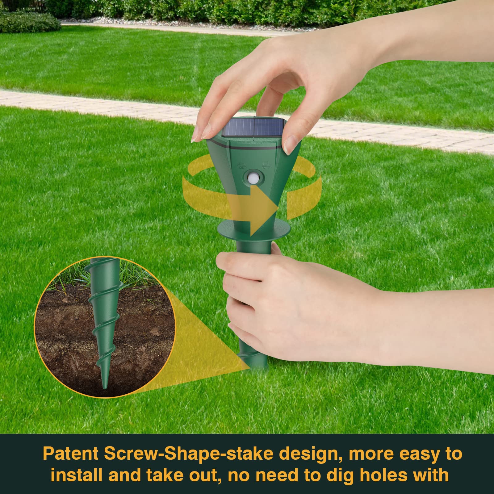 Thcritter 8PCS Mole Repellent Solar Powered, 3 Modes, Repels Moles, Gophers, Snakes and Voles by Vibrating and Varying The Sonic at 2 Minute intervals.
