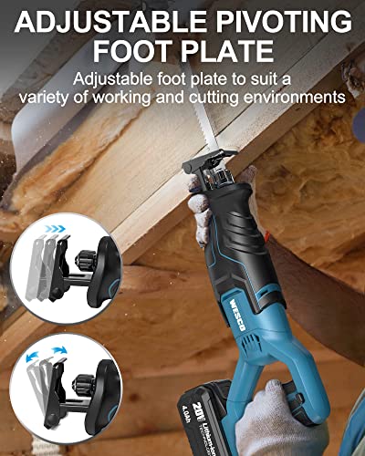 WESCO 20V Cordless Reciprocating Saw, 4.0Ah Li-ion Battery, 0-3000SPM Variable Speed, 3/4" Stroke Length, Recip Saw for Wood Metal PVC Cutting