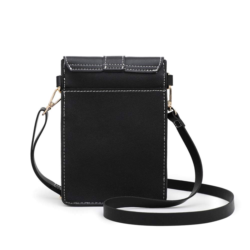 SharPlus Women Small Leather Phone Purse Handbag, Cute Minimalist Crossbody Shoulder Bag Pouch (WholeBlack)