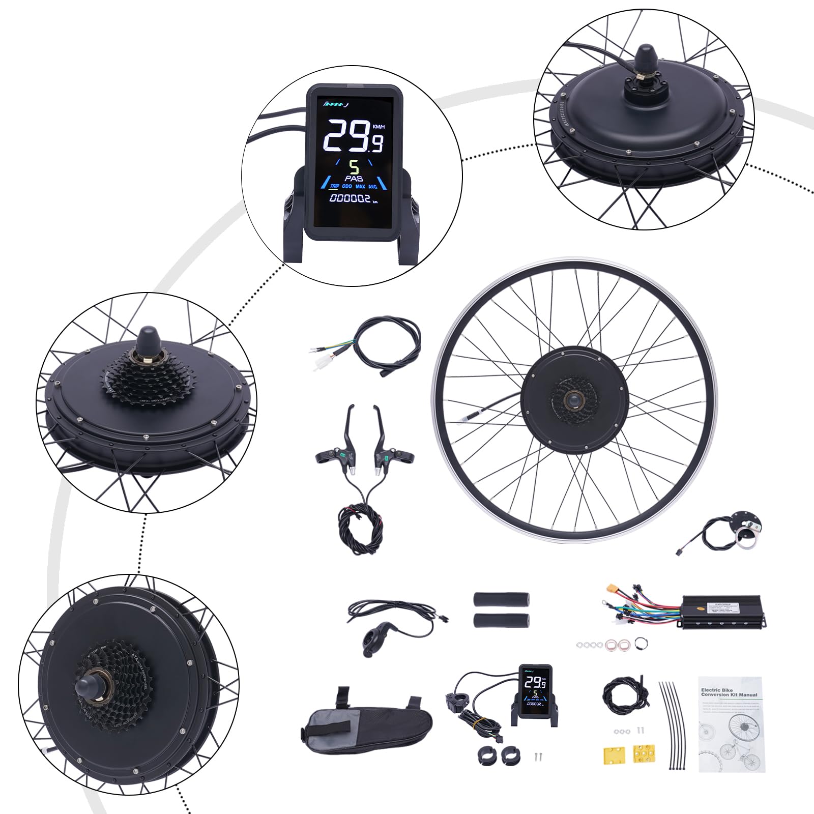 MANULOOT 700C Ebike Conversion Kit E-Bike Rear Wheel Conversion Kit, 48V 1000W Rear Wheel Electric Bike Conversion Kit with LED Display, Brushless Gearless Hub Motor Kit| US Stock