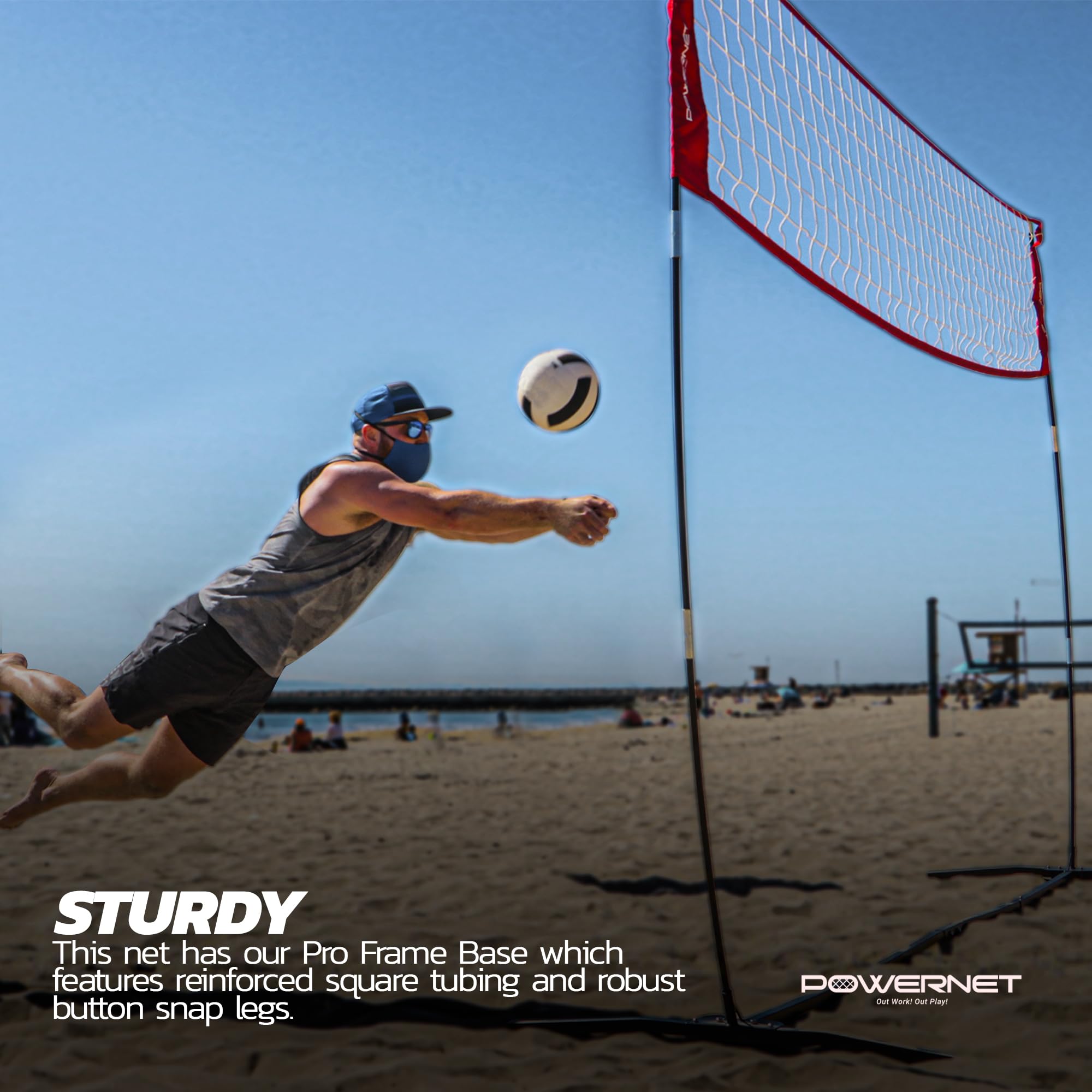 PowerNet Freestanding Volleyball Warm Up Net | Portable Design for Indoor Or Outdoor Use | Foldable One Piece Quick Setup Frame | Great for Hitting Serving Drills Small Scrimmage Or 1 On 1 Game