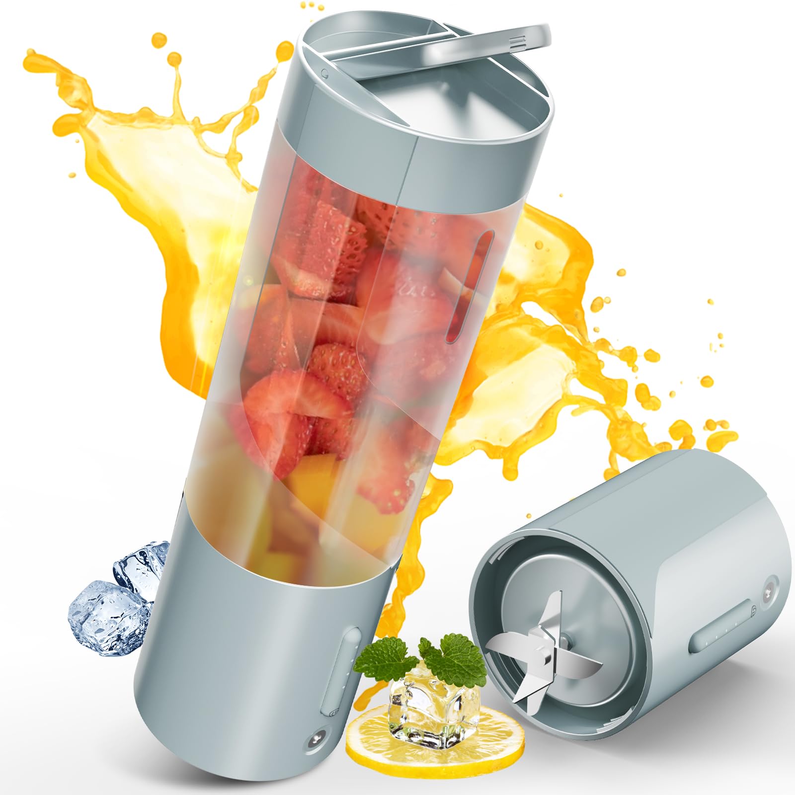 Owaylon Portable Blender, Personal Size Blender for Shakes and Smoothies with 6 Ultra Sharp Blades, 16 Oz Mini Blender USB Rechargeable Magnetic for Travel/Picnic/Office/Gym(Grey)