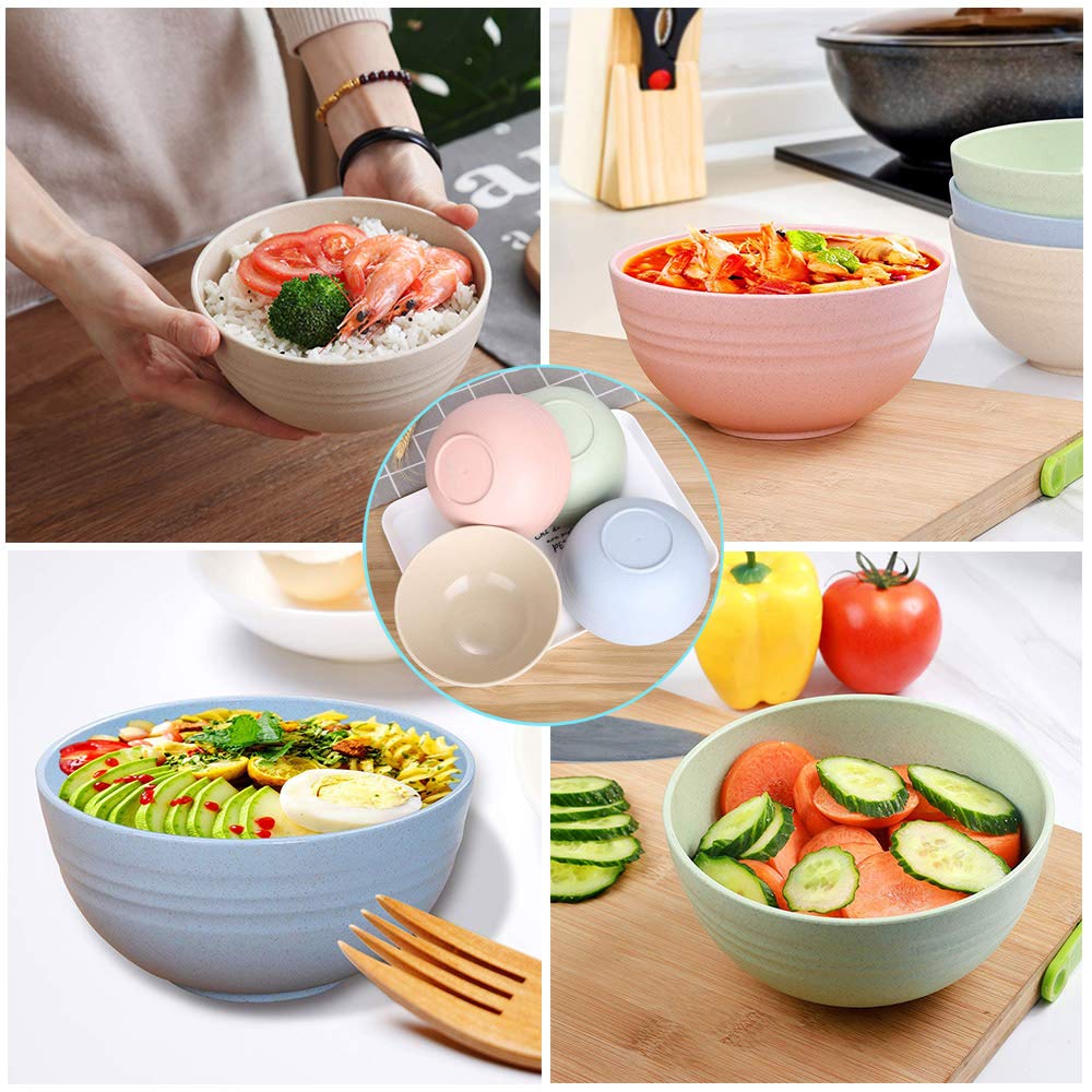 Set of 5 Unbreakable Lightweight Rice Bowl, Premium Wheat Straw Cereal Bowl, Bowl mouth 5.3Inch Soup Bowls, for Cereal, Soup and Fruit, Salad, Noodle, Dishwasher safe (Beige)
