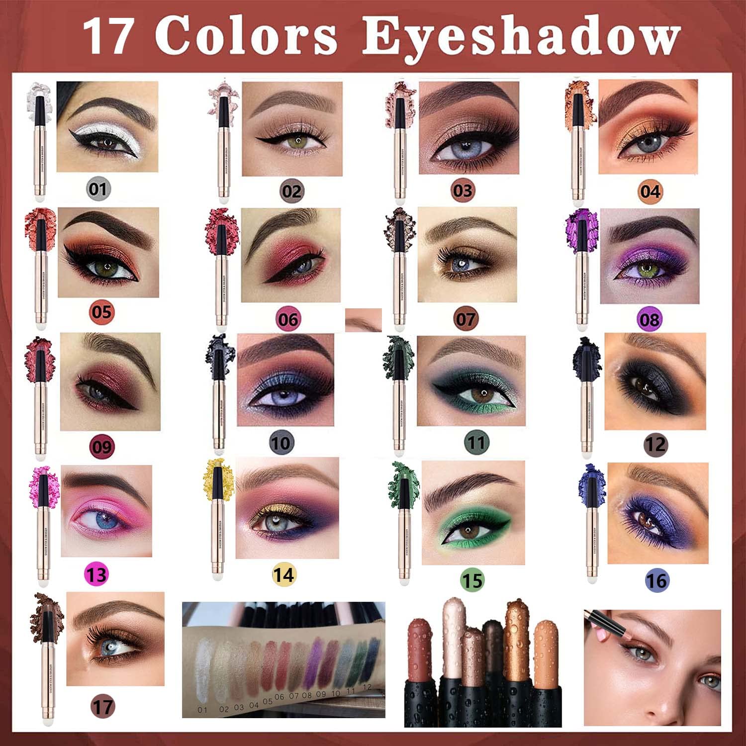 White Eyeshadow Stick Eyeliner Makeup Cream Shimmer Smooth Glitter Eyeshadow Pencil Base Primer Hypoallergenic Waterproof Long Lasting Eye Shadow Highlighter Stick Multi-Dimensional Eyes Look 01