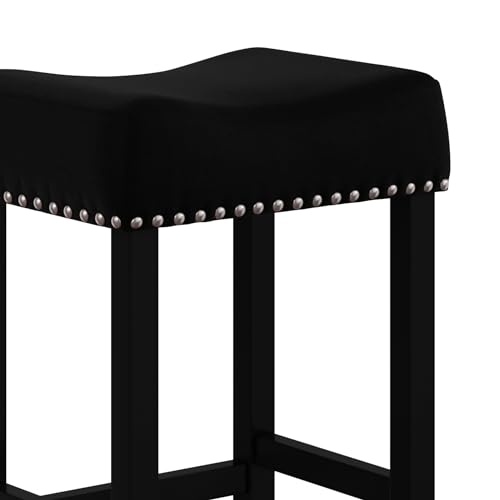 Nathan James Hylie Nailhead Wood Pub-Height Kitchen Counter Bar Stool, 24", Black