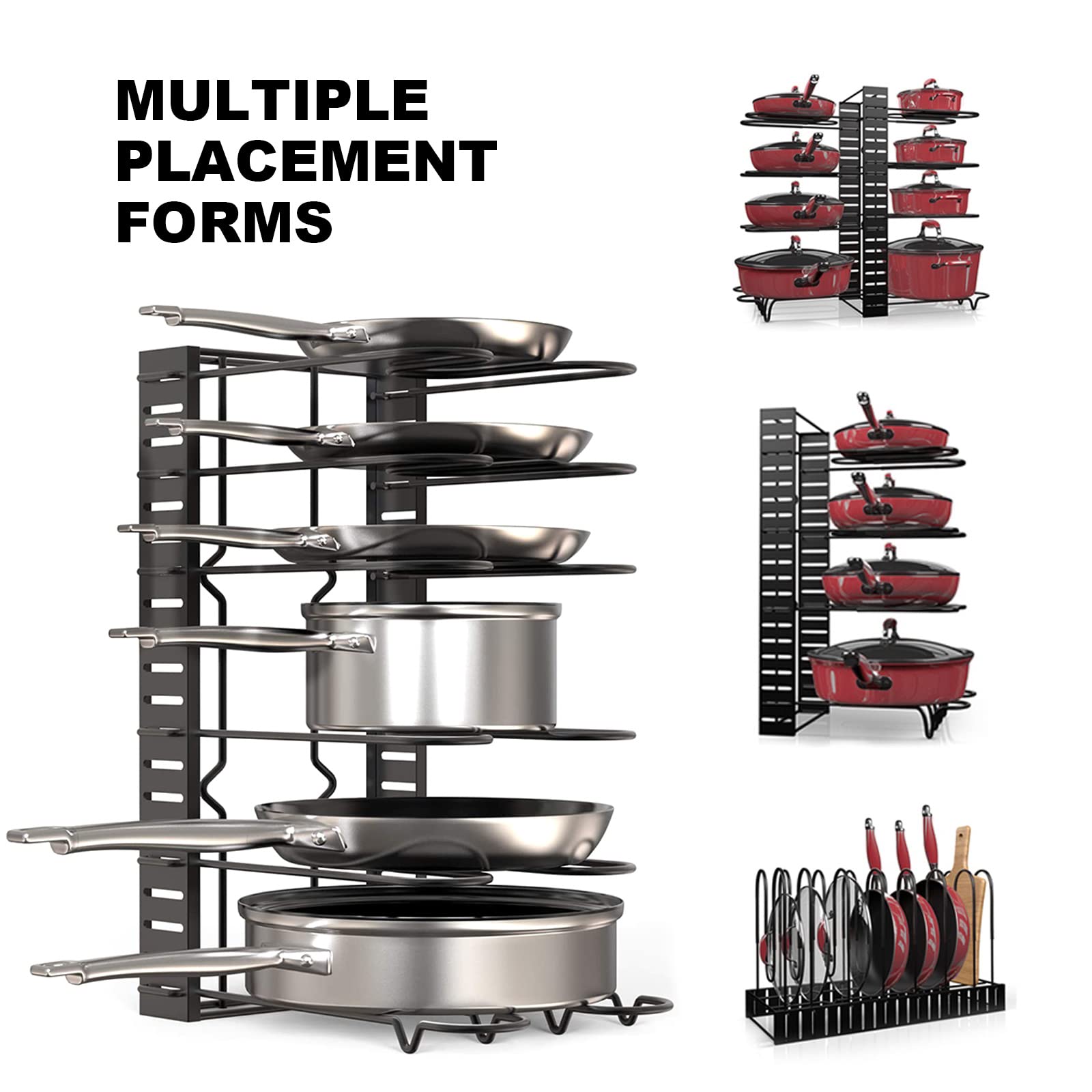 Pot cover frame, Pots and Pans Organizer,pot storage frame, retractable kitchen shelf, adjustable spacing, versatile tabletop for various pots and pans, perforated free sitting pot cover frame